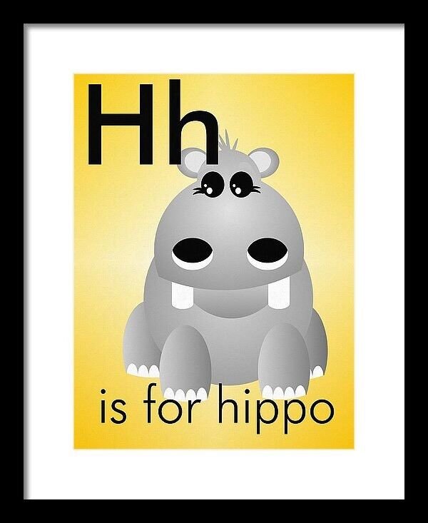 H is for Hippo - Art Print Home Decor Wall Art - Flashcard (frame not ...