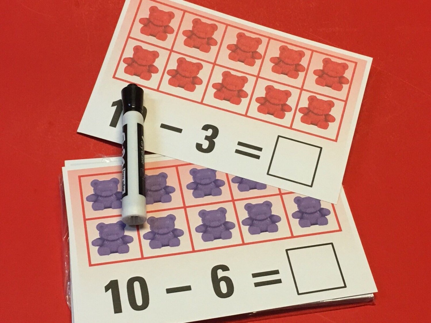 Bear Counter Subtraction Tens frame - 20 Laminated Dry Erase Mats