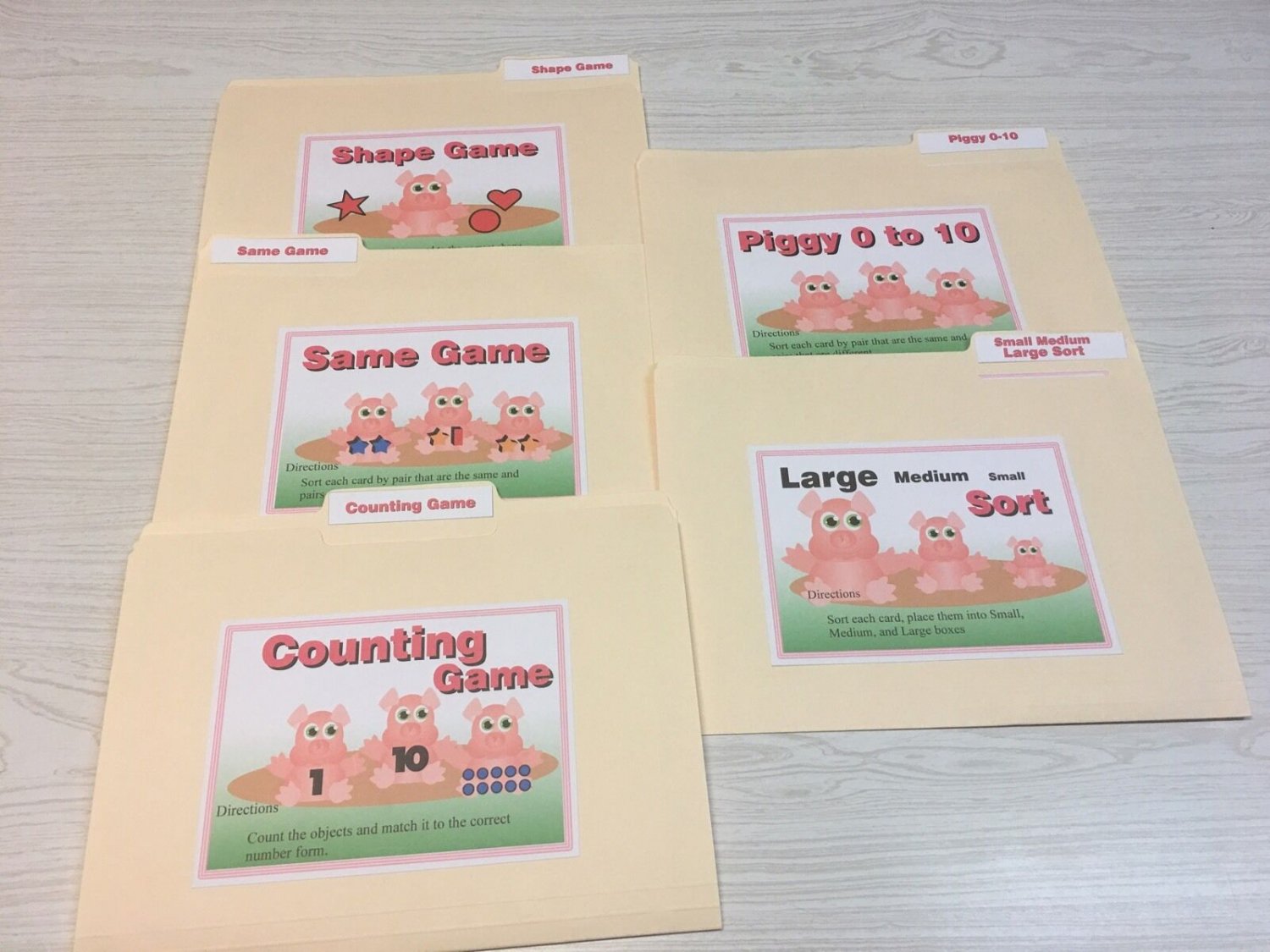 5 File Folder Set - Activity - Teaching READING MATH -Piggy Game