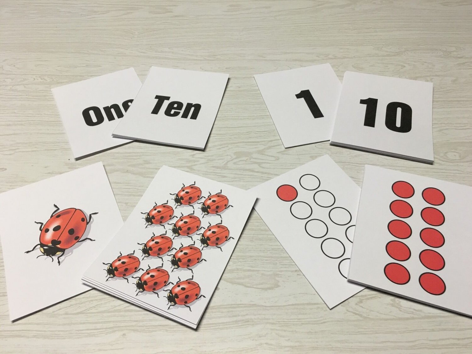 Ladybug Numbers 4 ways - Math -Laminated Cards Set Counting. 1-10