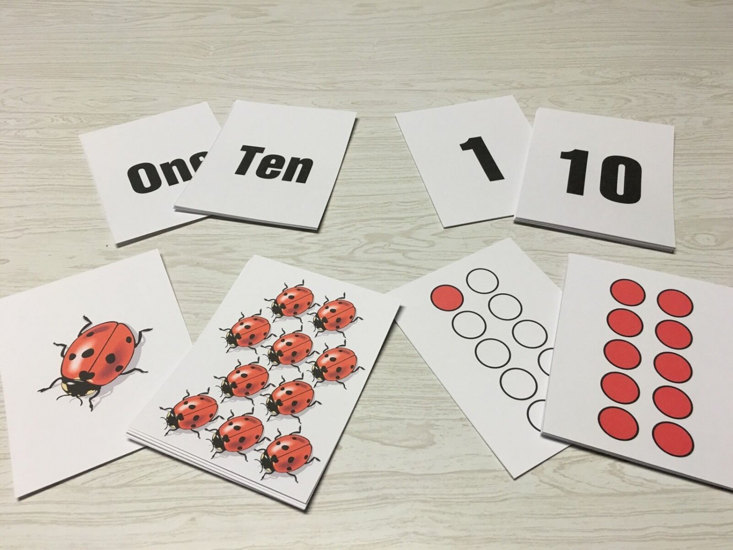 Ladybug Numbers 4 ways - Math -Laminated Cards Set Counting. 1-10