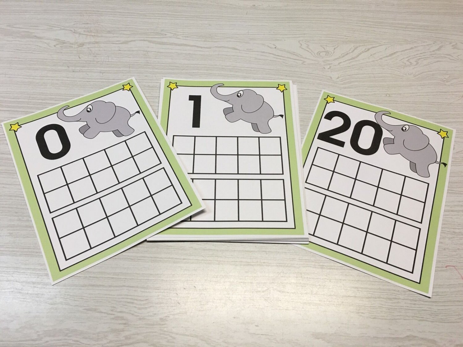 Elephant Count Ten Frames 0-20 Laminated Activity Set - Teaching Supplies