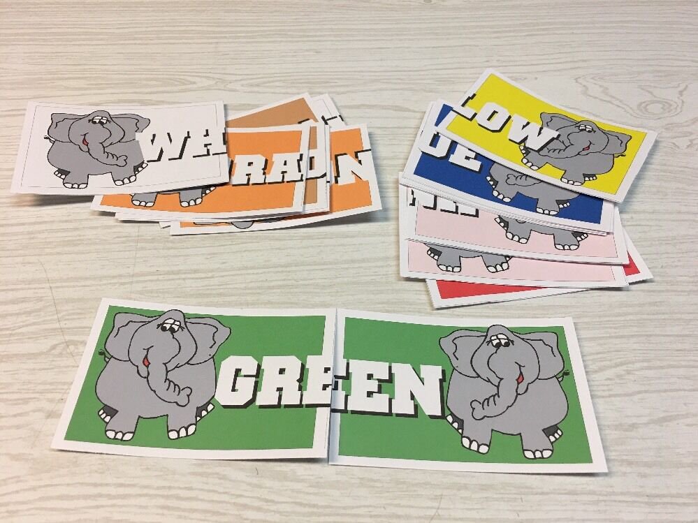 Elephant Color Word Match - Laminated Activity Cards