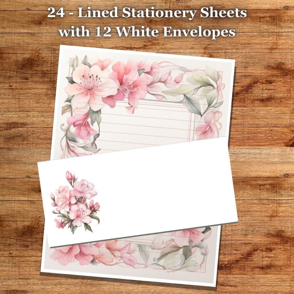 24 - Lined Stationary Sheets with 12 White Envelopes - Spring Design #034