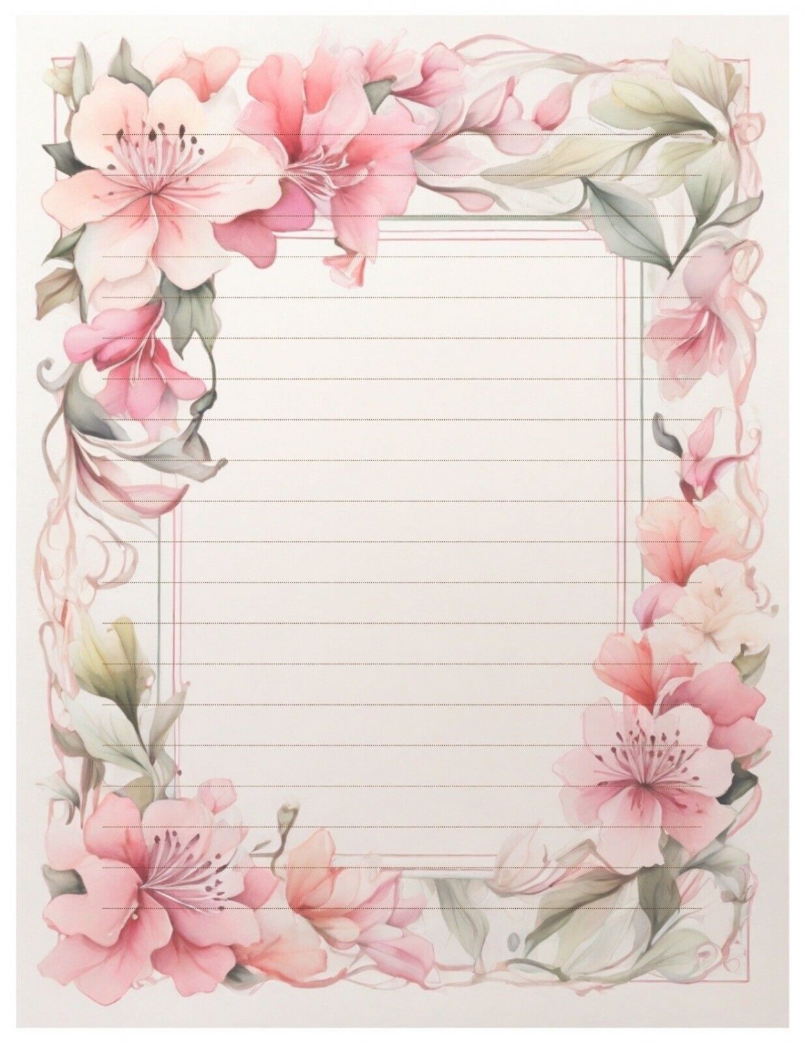 24 - Lined Stationary Sheets with 12 White Envelopes - Spring Design #034