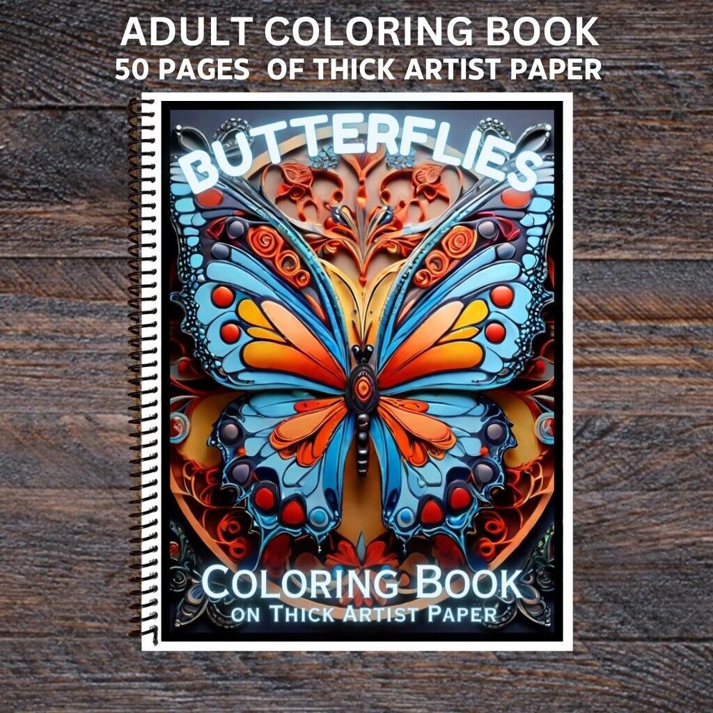 Butterflies - Spiral Bound Adult Coloring Book - Thick Artist Paper ...