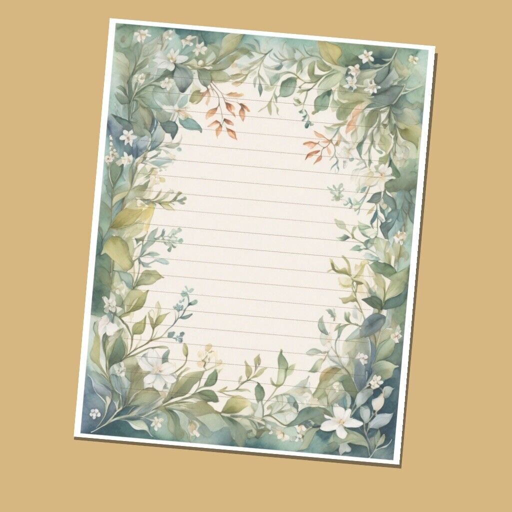 Green Border #2 - Lined Stationery Paper (25 Sheets) 8.5 x 11 Premium Paper