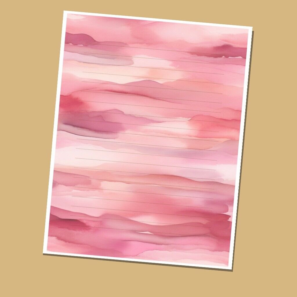 Watercolor Rose - Lined Stationery Paper (25 Sheets) 8.5 x 11 Premium Paper