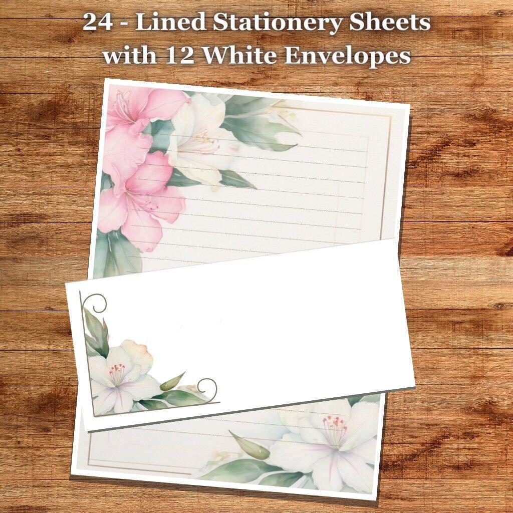 24 - Lined Stationary Sheets with 12 White Envelopes - Spring Design #047
