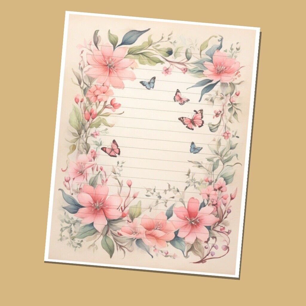 Border Design #1- Lined Stationery Paper (25 Sheets) 8.5 x 11 Premium Paper