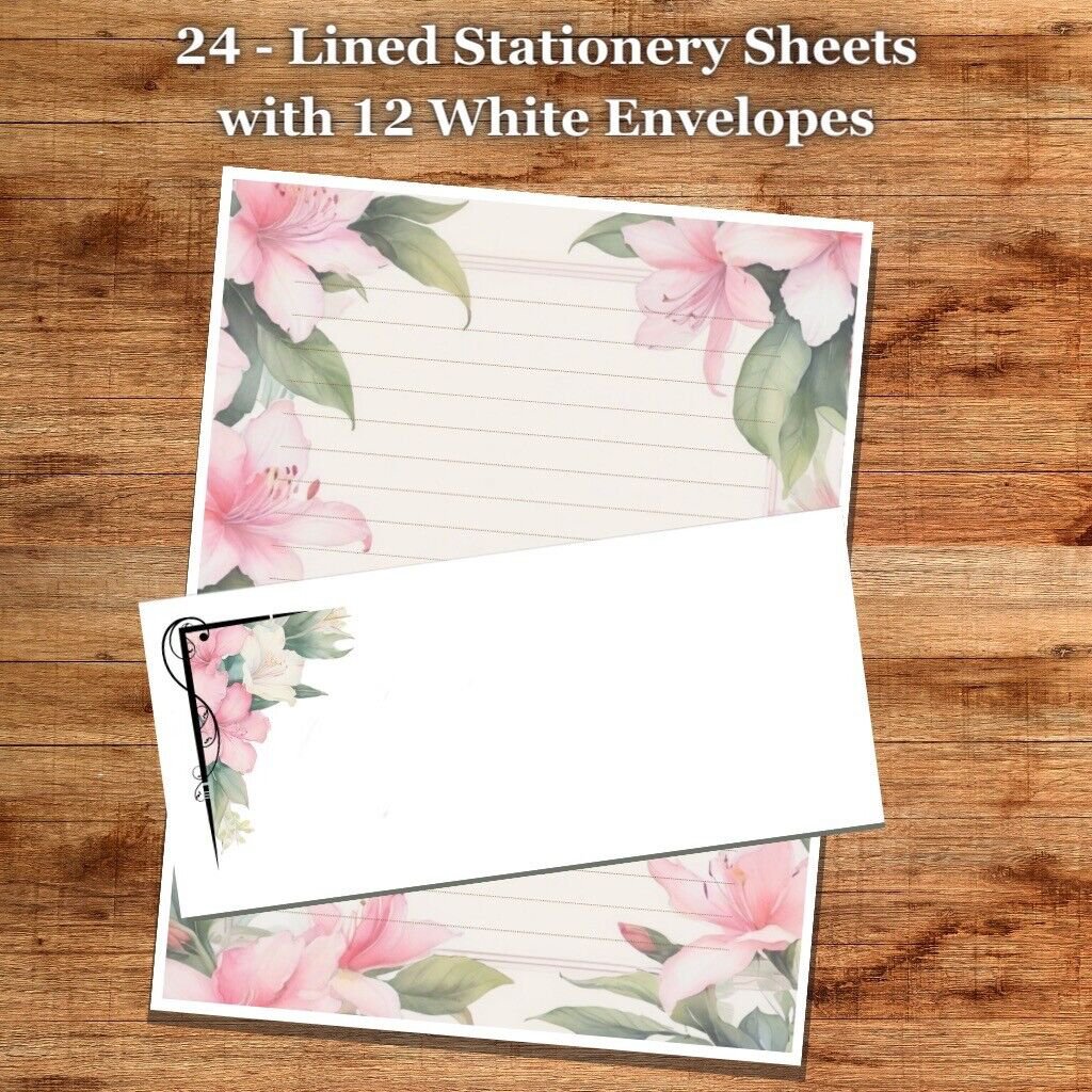 24 - Lined Stationary Sheets with 12 White Envelopes - Spring Design #045