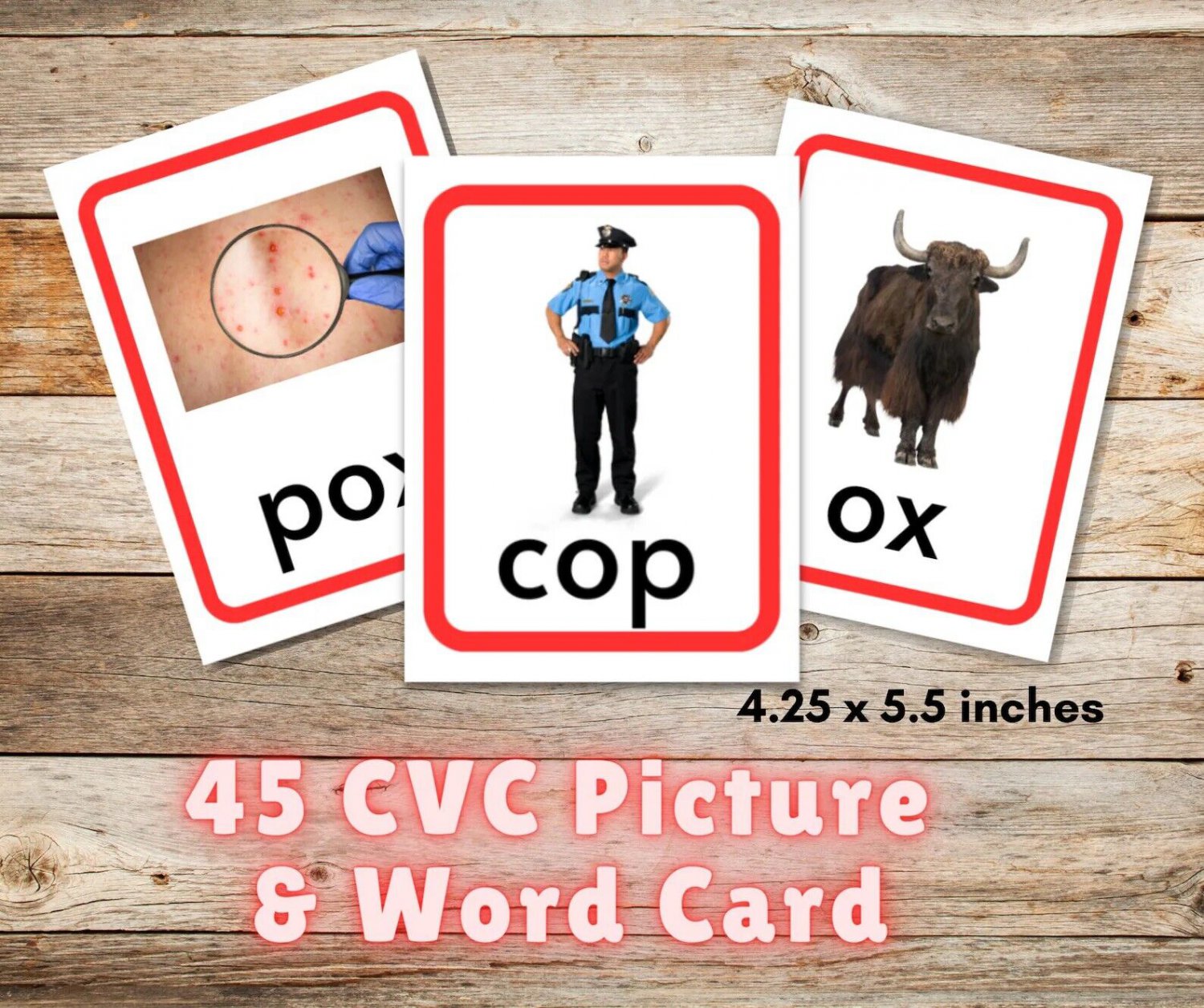 CVC Word card - Cards for Learning Center 45 Picture Cards Teaching ...