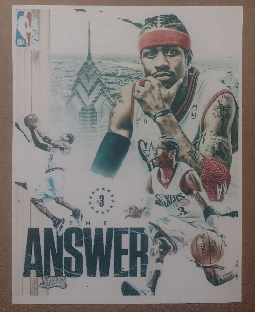 ALLEN IVERSON SIXERS 8.5x11 ULTRA PREMIUM GLOSSY COLOR ART REPRINT WALL ...