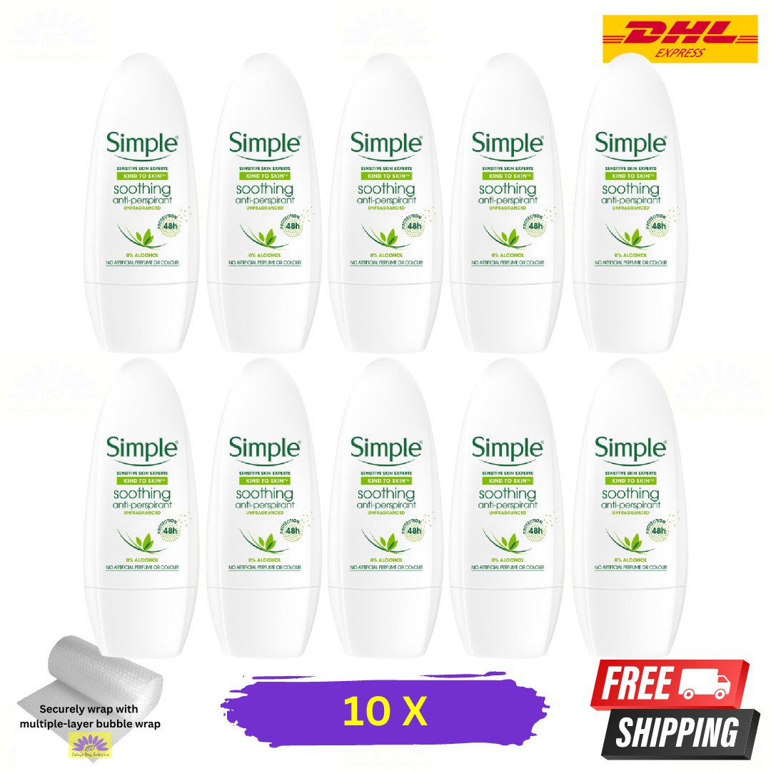 10 X Simple Soothing Anti Perspirant Deodorant Kind To Skin Roll-On 50ml