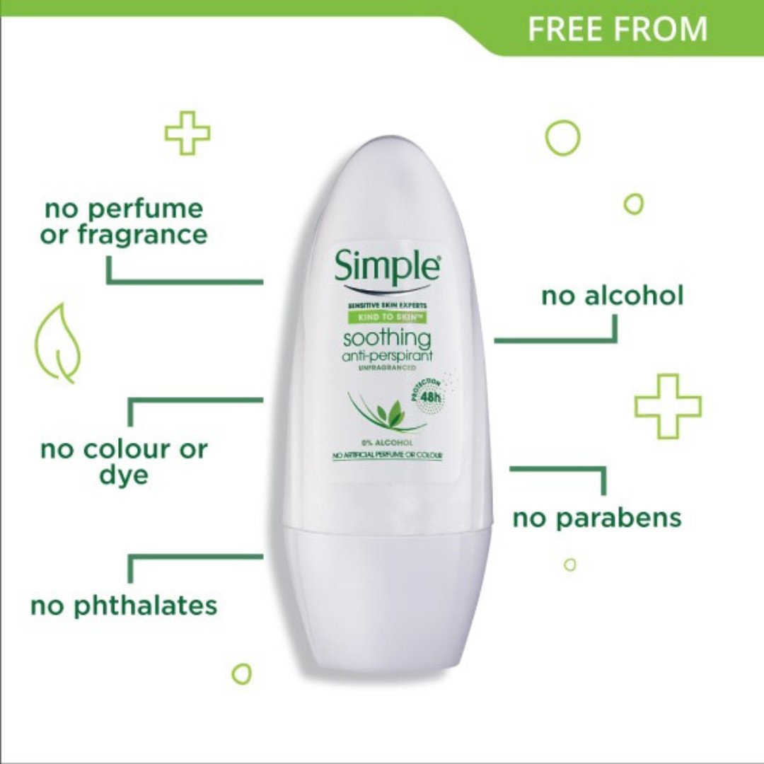 10 X Simple Soothing Anti Perspirant Deodorant Kind To Skin Roll-On 50ml