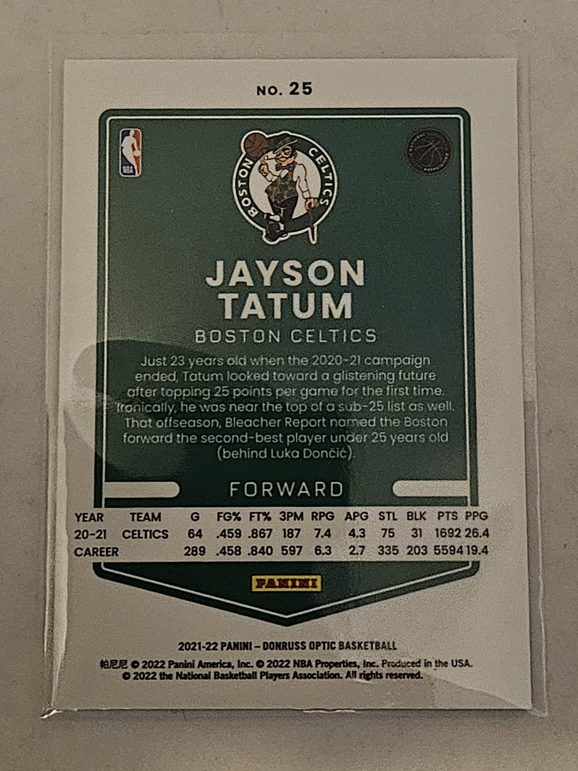 Jayson Tatum - 2021-22 Optic Base Card