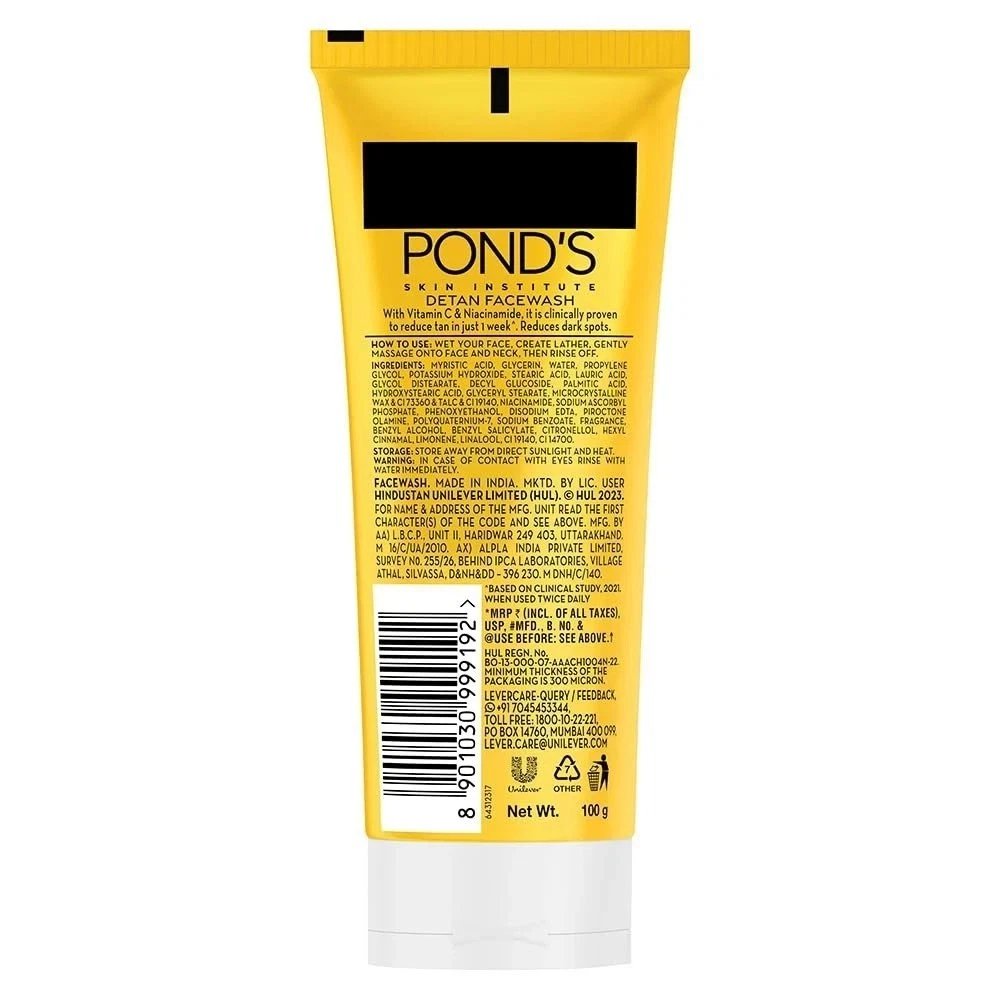 POND'S Detan Face Wash 100g | Tan Removal | Vit C + Niacinamide | Free ...