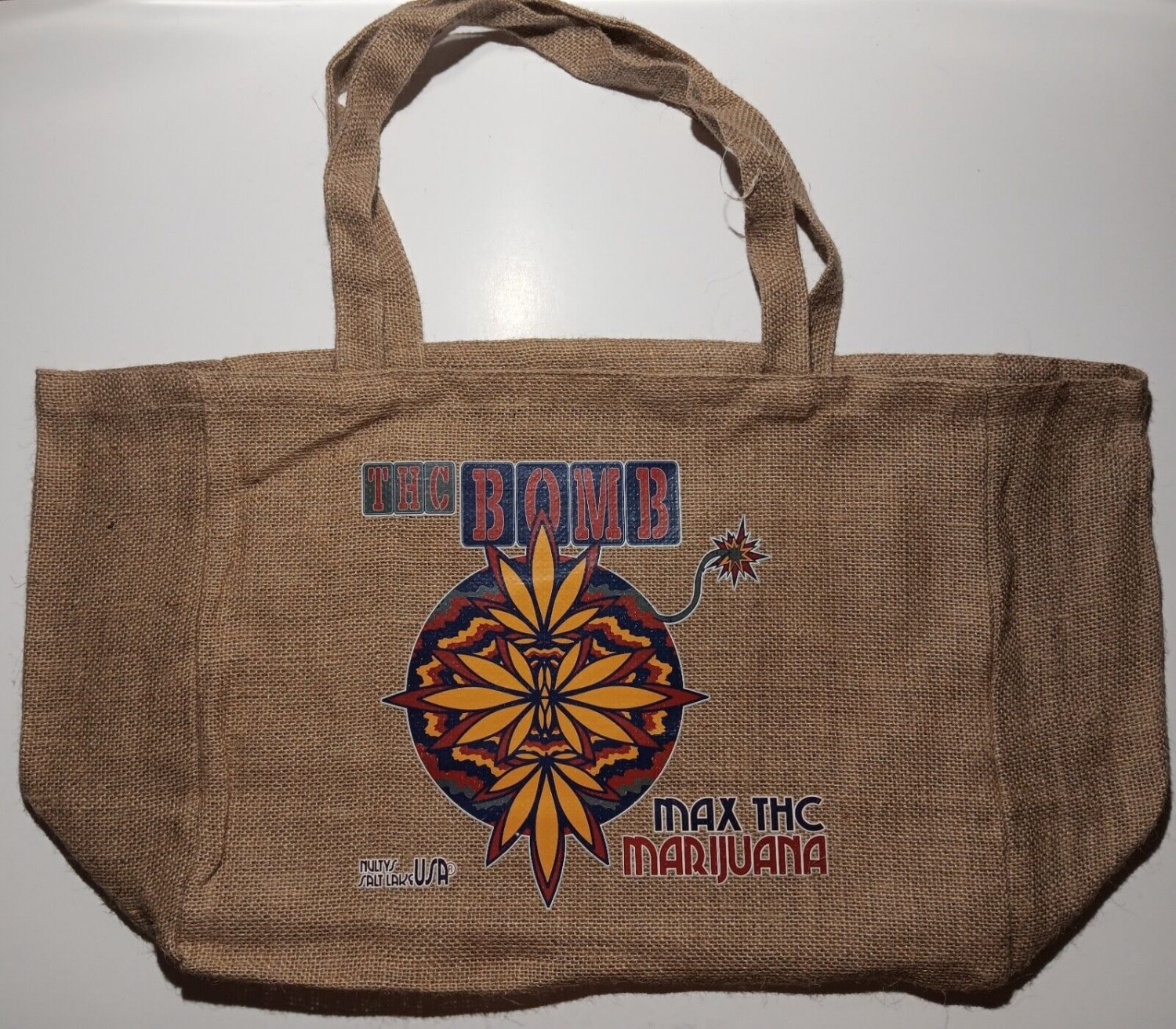 MAX THC BOMB 12"X15" BURLAP TOTE BAG MARIJUANA POT LEAF 420 WEED CANABIS