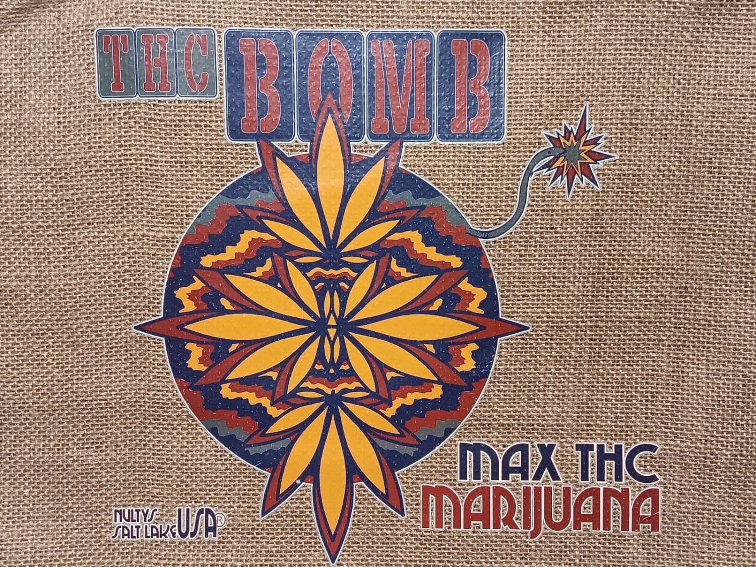 MAX THC BOMB 12"X15" BURLAP TOTE BAG MARIJUANA POT LEAF 420 WEED CANABIS