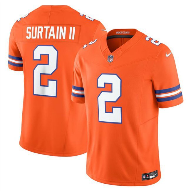 Denver Broncos #2 Pat Surtain II Jersey Orange Mile High Collection ...