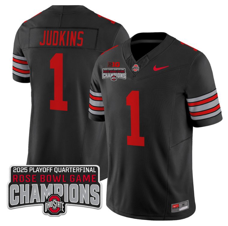 Quinshon Judkins Jersey #1 Ohio State 2025 Rose Bowl Champions Patch Black
