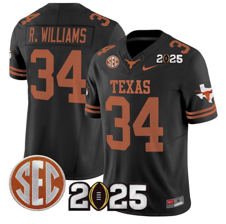 Ricky Williams Jersey #34 Texas Longhorns 2025 CFP Final Patch Black
