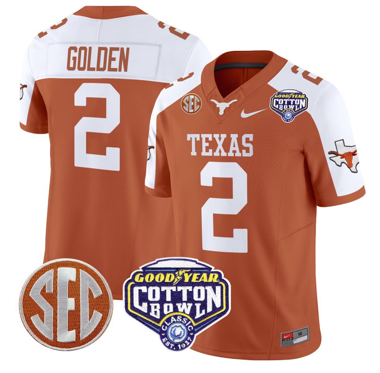 Matthew Golden Jersey #2 Texas Longhorns Cotton Bowl Patch Orange Alternate