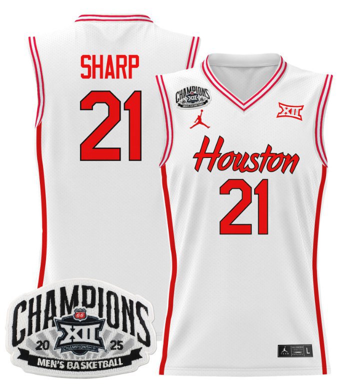 Emanuel Sharp Jersey #21 Houston Cougar 2025 Big 12 Champions White