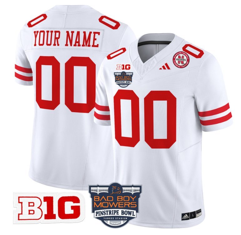 Custom Nebraska Cornhuskers Jersey 2025 Pinstripe Bowl Patch Football White