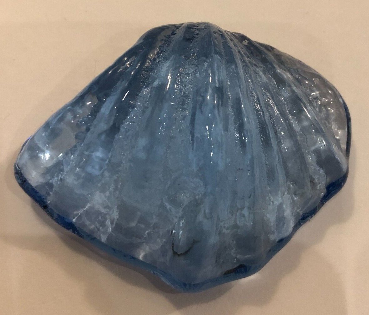 New Art Glass hand made small light cobalt irregular shaped Seashell ...