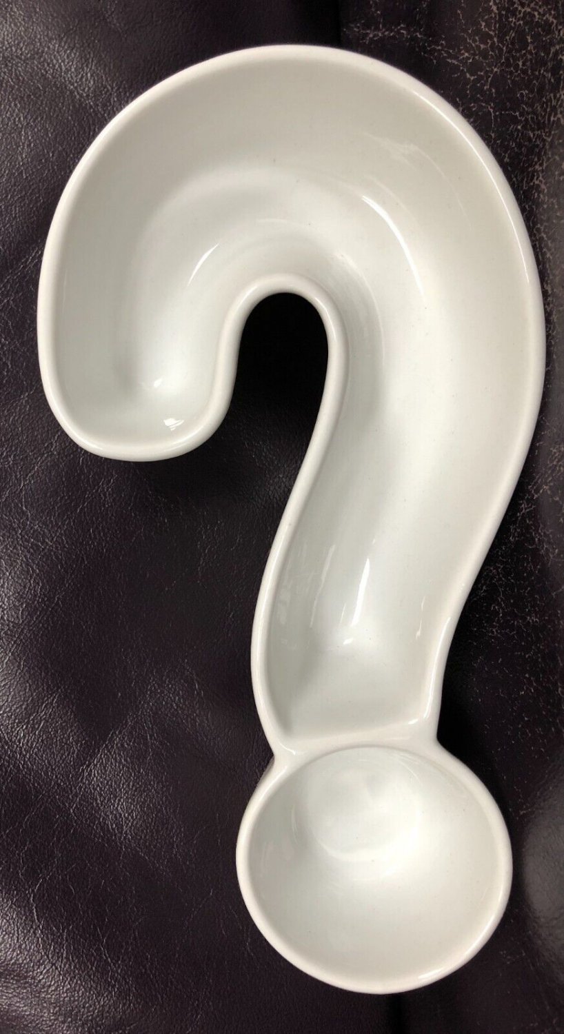 NEW unique Question Mark Snack Chip dip Dipping serving Dish ceramic 2 ...