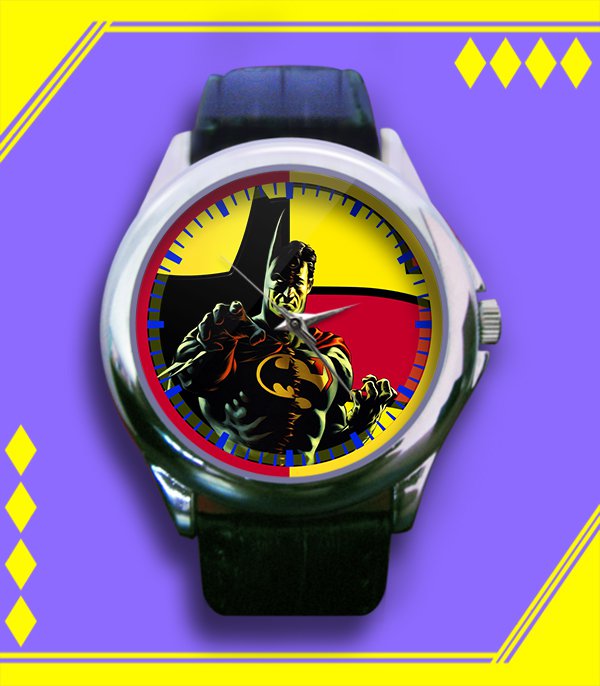 Brand New Batman And Superman Logo Custom Leather Watch