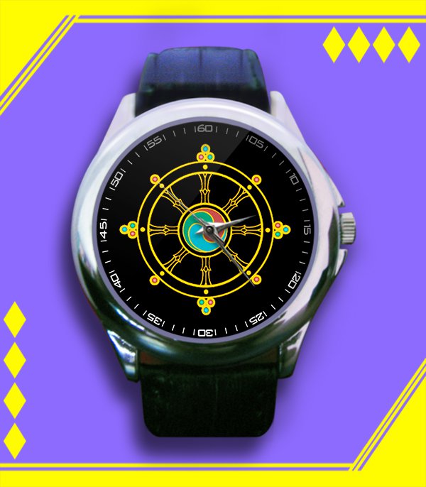 Brand New Buddhism Wheel of Dharma Buddhist Custom Leather Watch