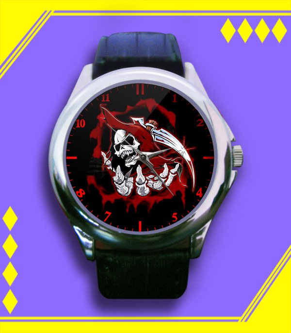 Brand New Grim Reaper Skeleton Red Custom Leather Watch