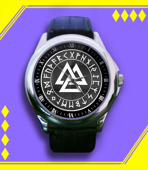 Brand New Valknut Triangles Asatru Norse Pagan Custom Leather Watch