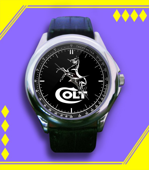Brand New Colt Firearms Horse Logo Custom Leather Watch