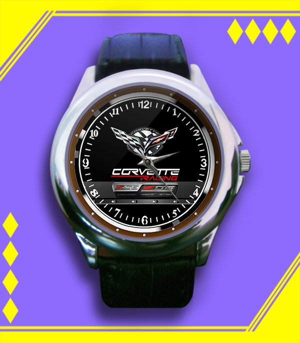 Brand New Chevrolet Corvette Z06 Racing Logo Custom Leather Watch