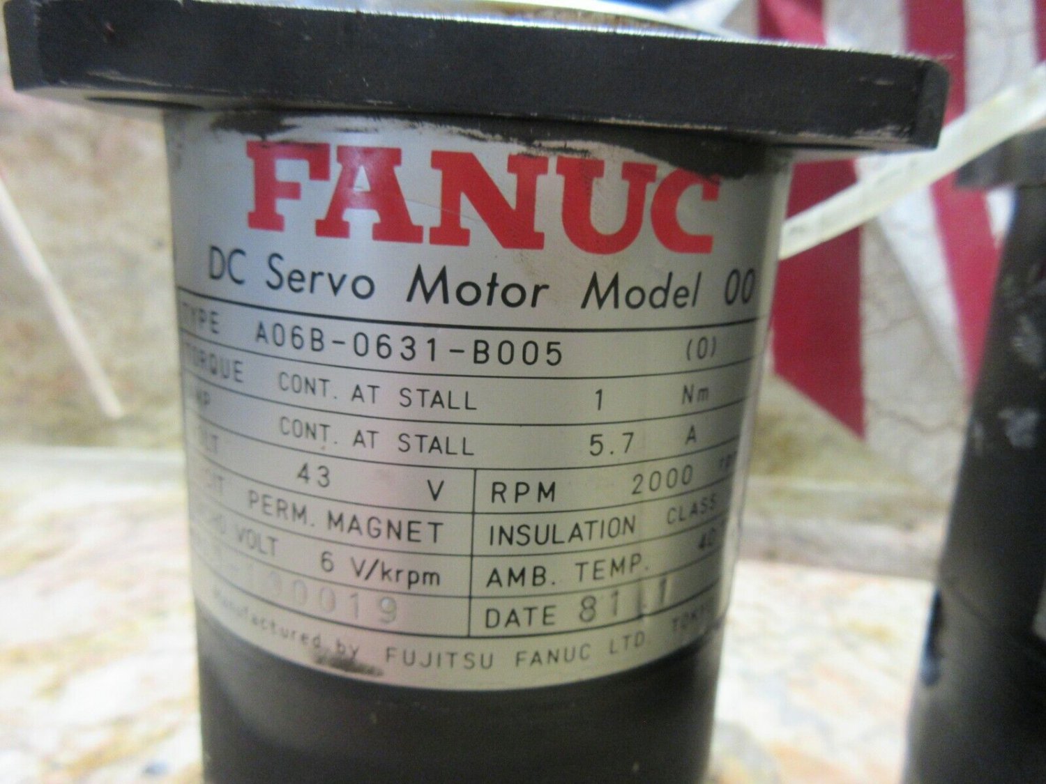 FANUC DC SERVO MOTOR A06B-0631-B005 MODEL 00 EACH 1. WARRANTY