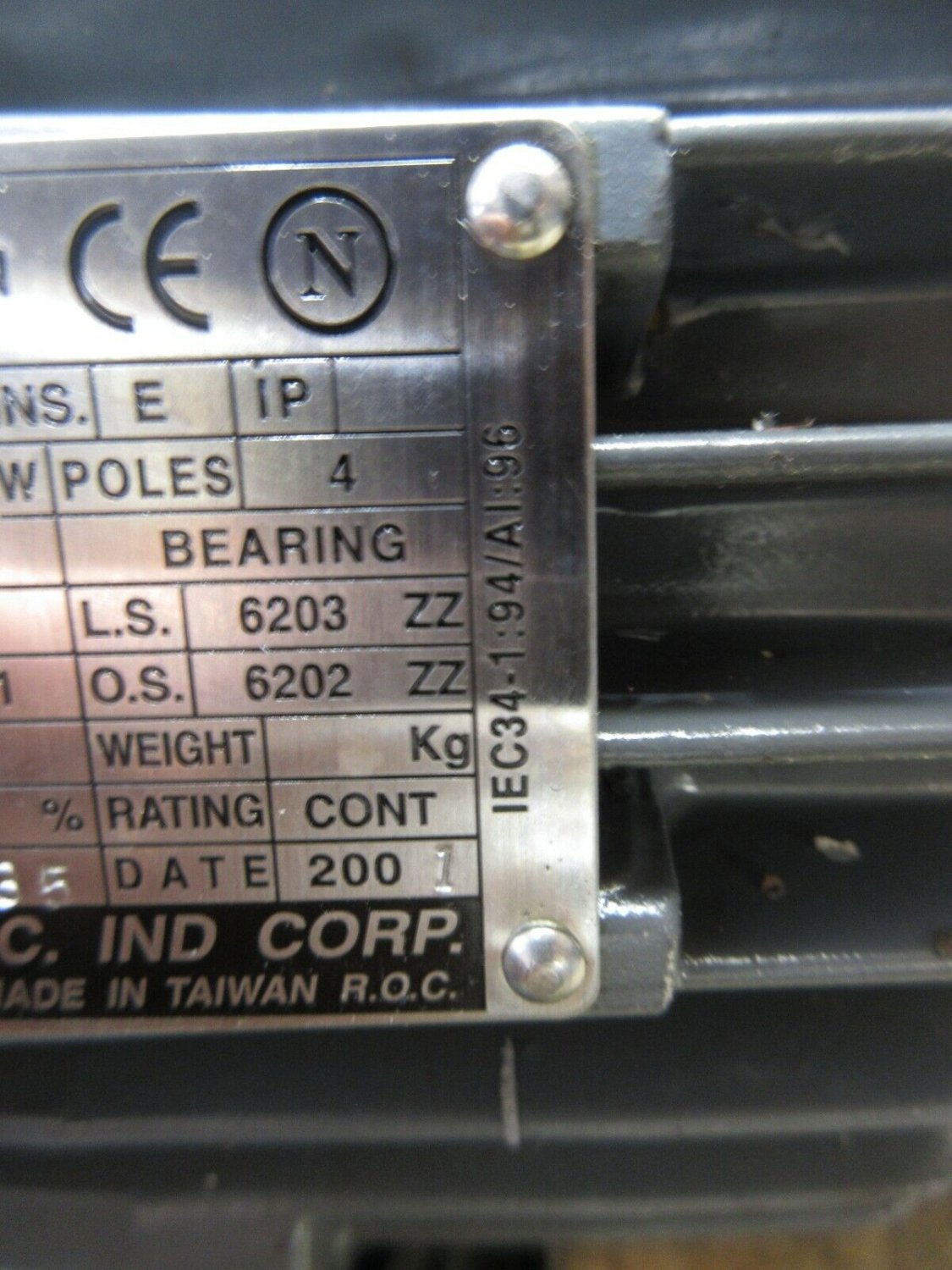 LUNG TANG ELECTRIC MOTOR PUMP TYPE AEV F IEC34-1:94/AI:96 FADAL 5020 ...