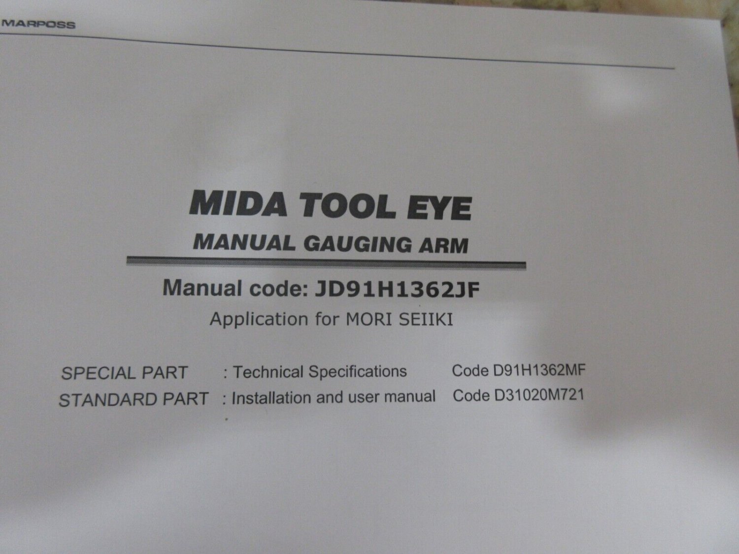 MARPOSS MIDA TOOL TOUCH PROBE EYE MANUAL GAUGING ARM CODE D91H1362MF ...