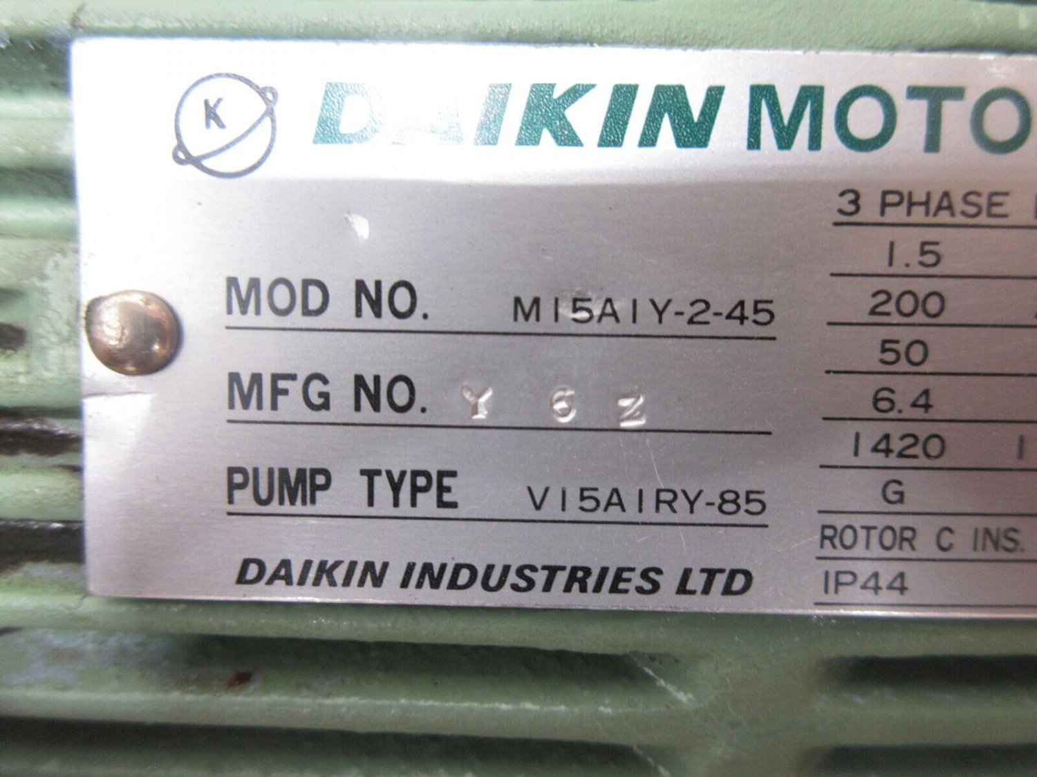 DAIKIN HYDRAULIC OIL PUMP MOTOR MI5AIY-2-45 M15A1Y-2-45 VI5AIRY-85 ...