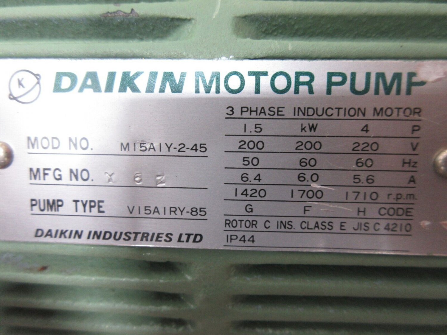 DAIKIN HYDRAULIC OIL PUMP MOTOR MI5AIY-2-45 M15A1Y-2-45 VI5AIRY-85 ...