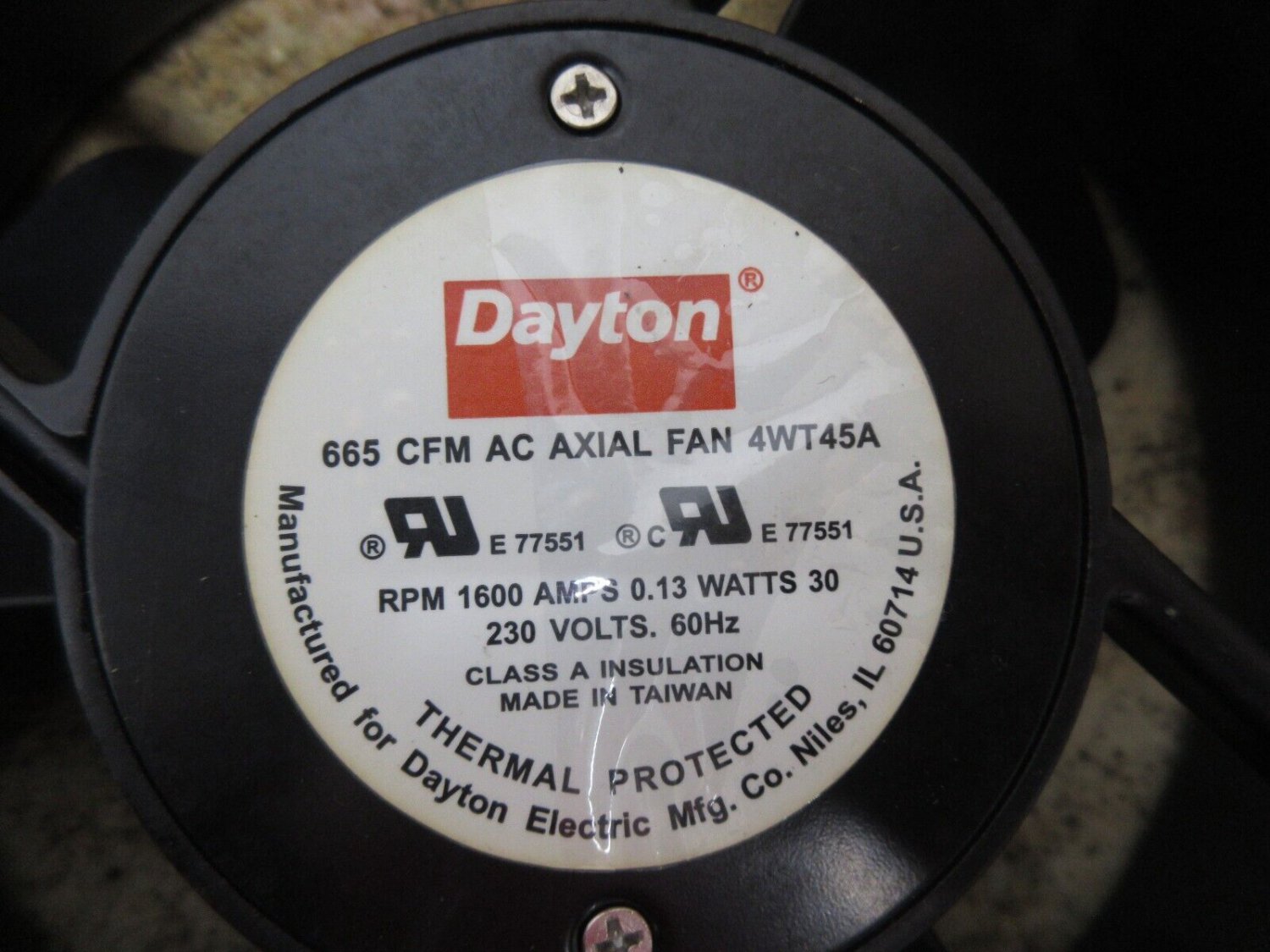 DAYTON FAN 665 CFM AC AXIAL FAN 4WT45A KIA-TURN 21 CNC LATHE