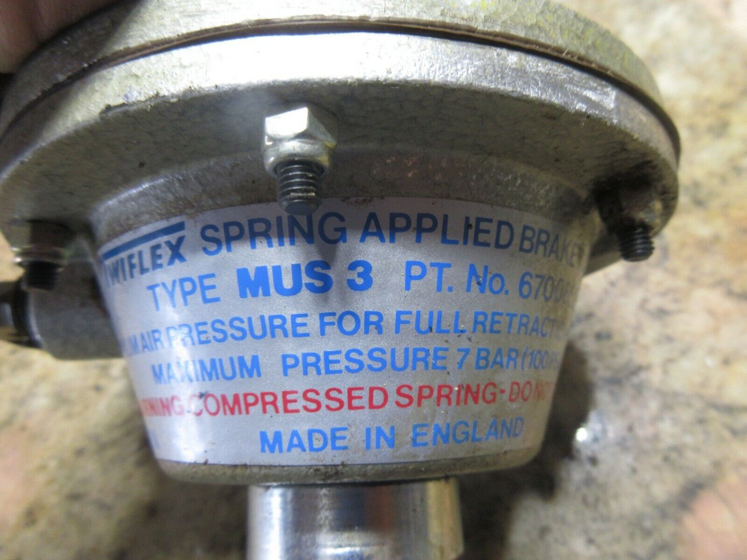 TWIFLEX SPRING APPLIED BRAKE MUS 3 6700652 HARDINGE CHNC-1 CNC LATHE