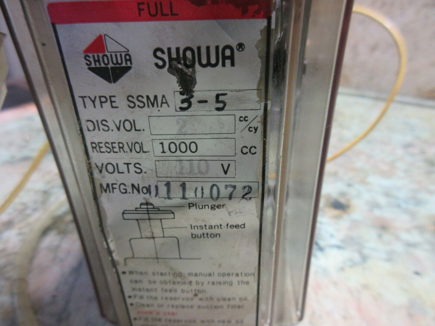 SHOWA OIL LUBE LUBRICATION SYSTEM DISTRIBUTOR SSMA 3-5 MFG 0110072 LF ...