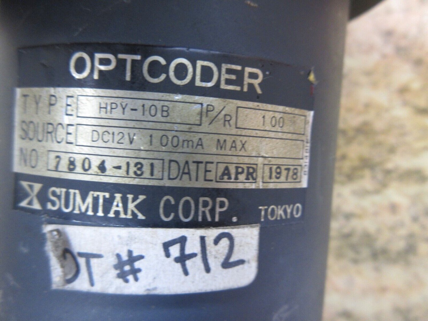 SUMTAK OPTCODER HPY-10B P/R 100 DC12V 100MA 7804-131 1978 WARRANTY