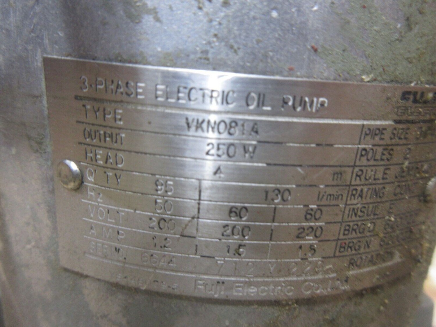 FUJI 3 PHASE ELECTRIC COOLANT OIL PUMP VKN081A 250W WARRANTY