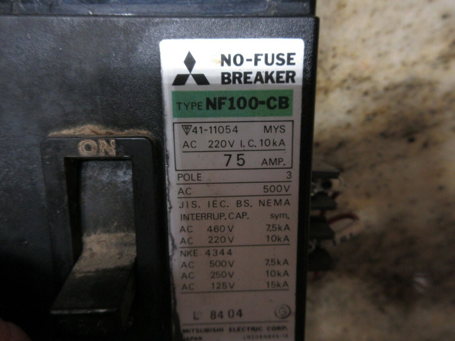 MITSUBISHI NO-FUSE BREAKER TYPE NF100-CB 75 AMP MORI SEIKI SL-3A CNC LATHE