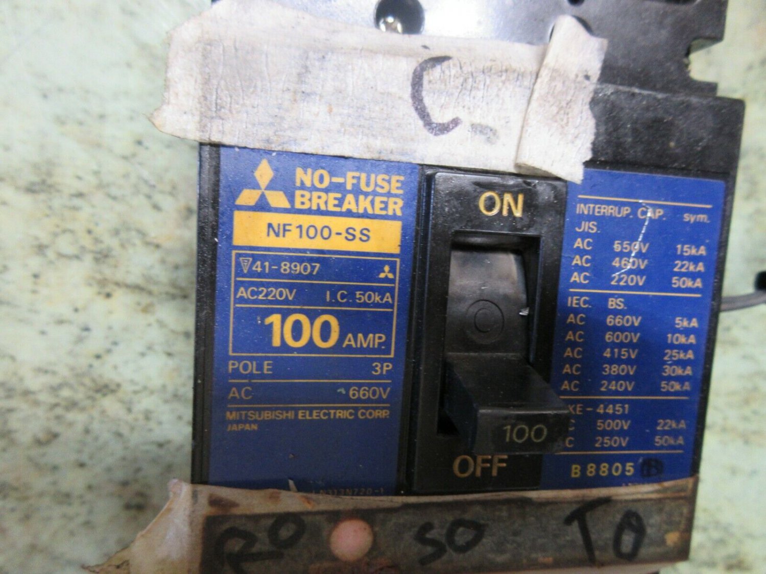 MITSUBISHI NO-FUSE BREAKER NF100-SS 100AMP 41-8907 3P 660V AC OKK PCV40