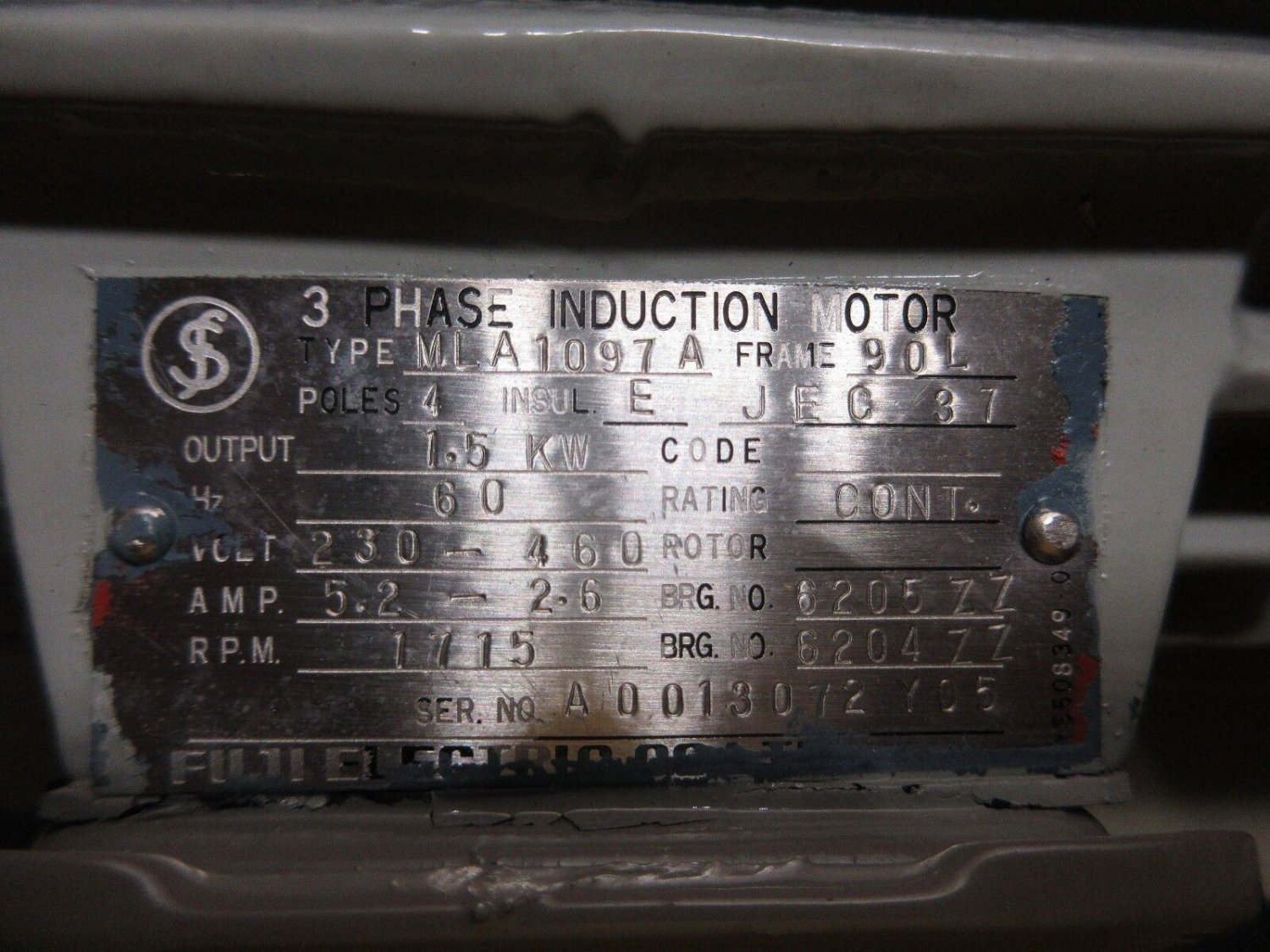 FUJI ELECTRIC 3 PH INDUCTION MOTOR MLA1097A FRAME 90L STAR CNC WARRANTY ...